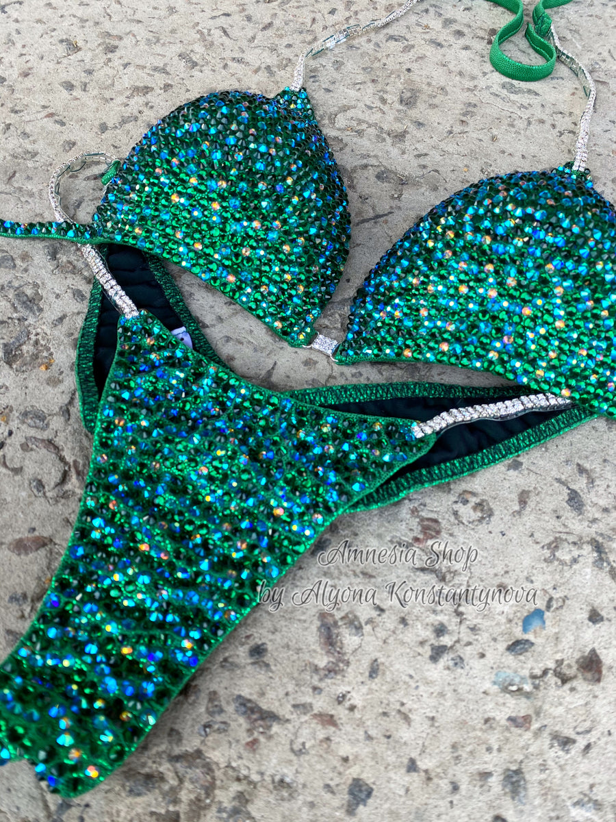 Green Competition Bikini Set - Rhinestone Fitness - NPC - IFBB - WBFF ...